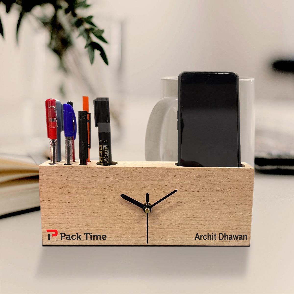 Customised 3 in 1 Wooden Table Clock - Packtime Innovations Private Lt ...