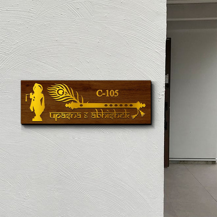 3D Krishna Flute Name Plate – ChitraChaya