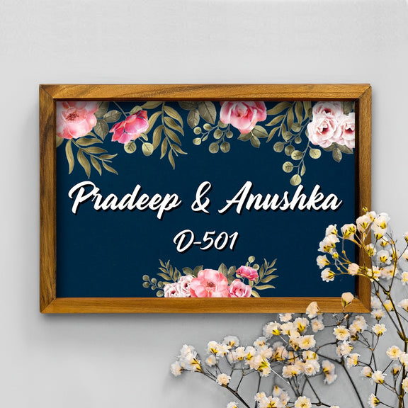 BLUE FLORAL 3D NAME PLATE WITH FRAME – ChitraChaya