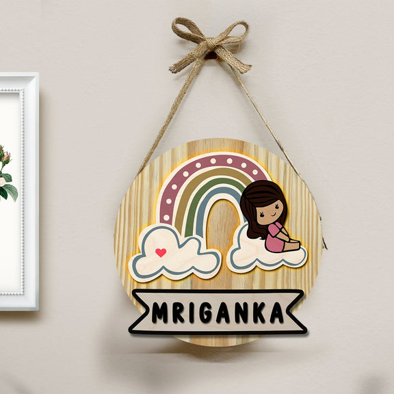 Cute Girl Rainbow Circular Theme 3D Name Plate – ChitraChaya