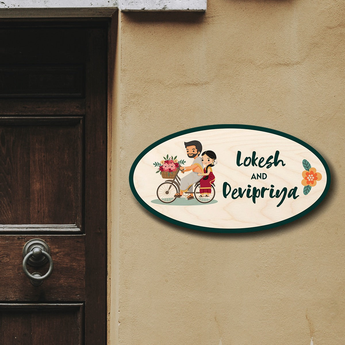Cute South Indian Couple Name Plate – ChitraChaya