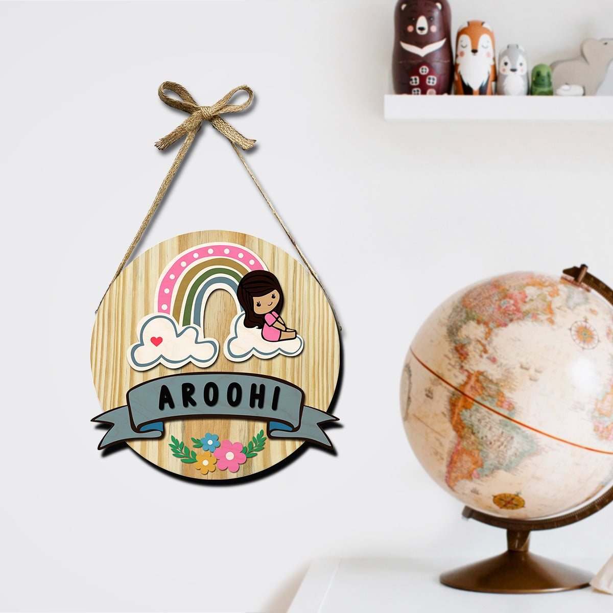 Cute Girl Rainbow Circular Theme 3D Name Plate – ChitraChaya