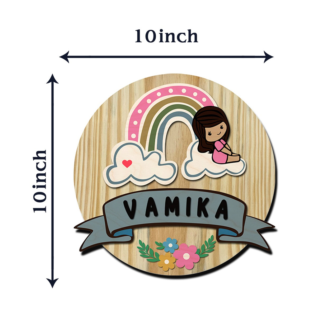 Cute Girl Rainbow Circular Theme 3D Name Plate – ChitraChaya