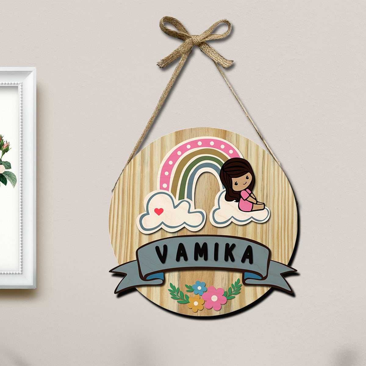 Cute Girl Rainbow Circular Theme 3D Name Plate – ChitraChaya