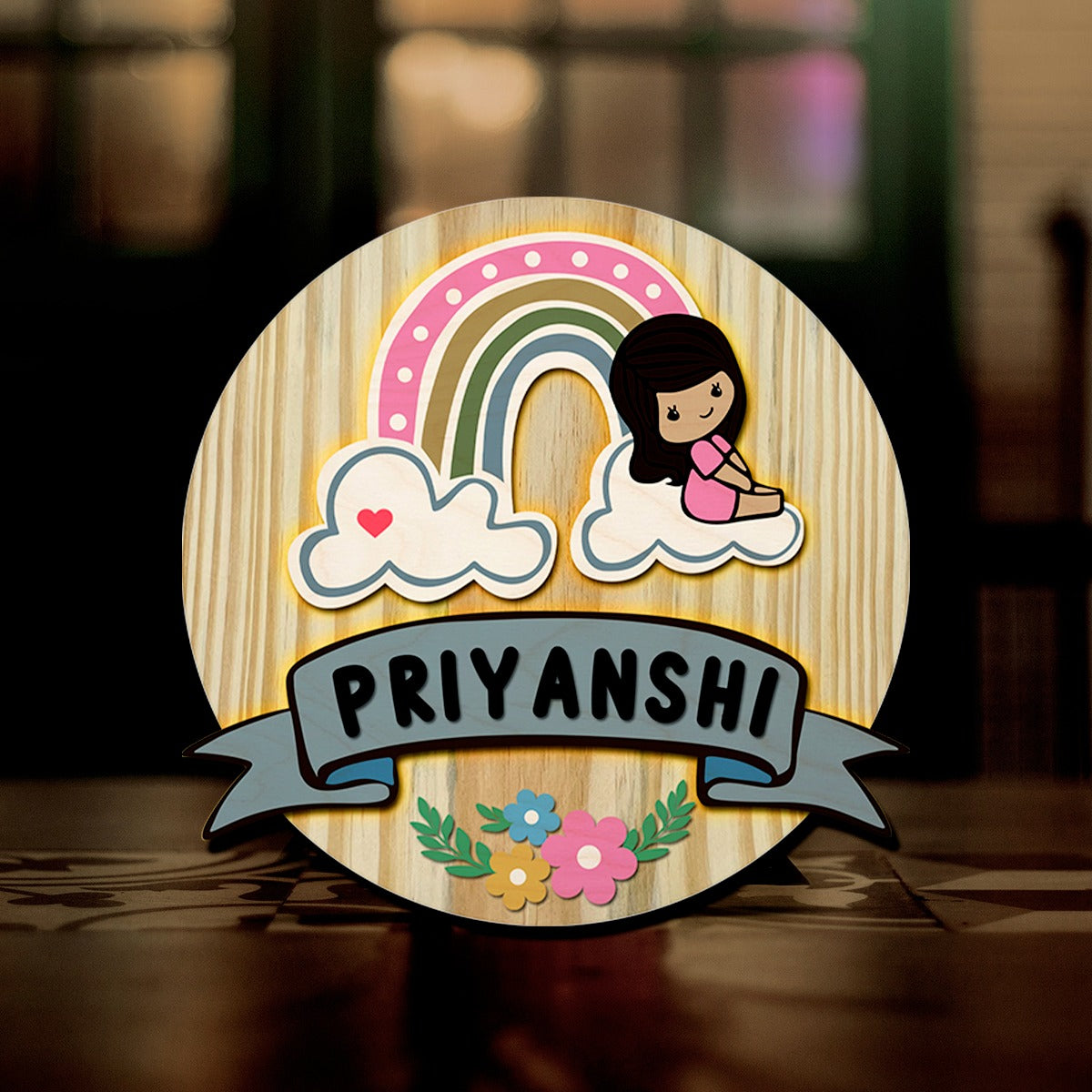 Cute Girl Rainbow Circular Theme 3D Name Plate – ChitraChaya
