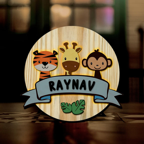Kids Circular Animal Theme 3D Name Plate – ChitraChaya