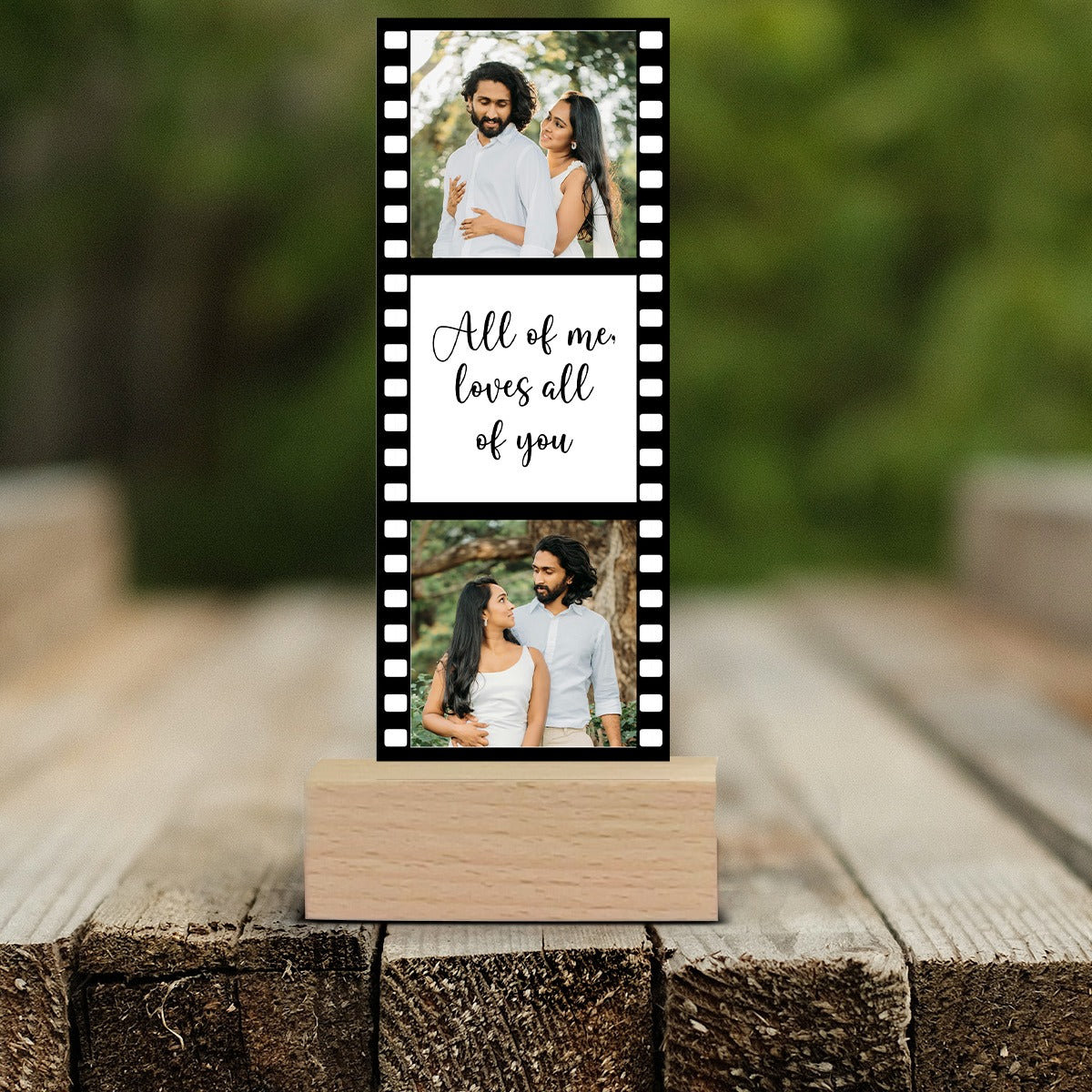 Personalised Acrylic Photo Collage with Quote – Wooden Stand – ChitraChaya